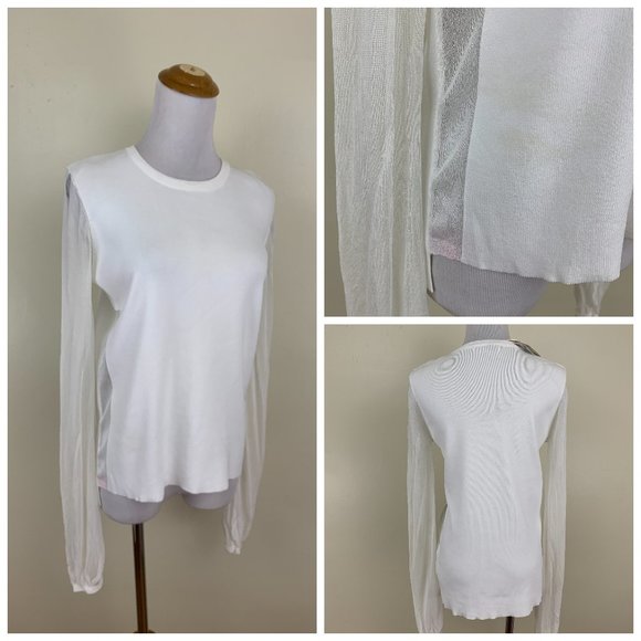 Zara | Sweaters | Nwt Zara White Stretch Knit Sheer Inserts Long Sleeve ...